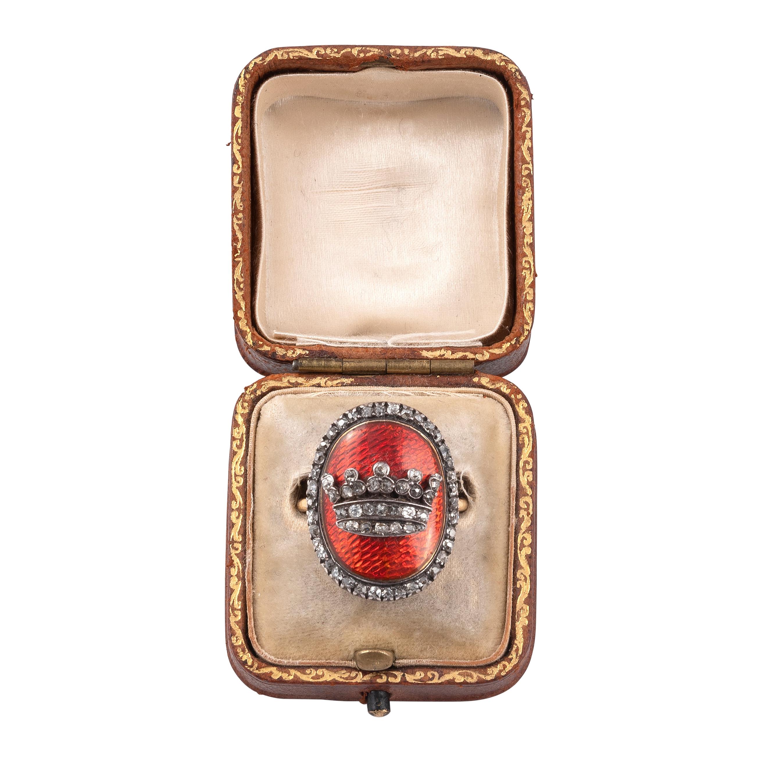 18th Century Georgian Gold Diamond Enamel Crown Ring at 1stDibs