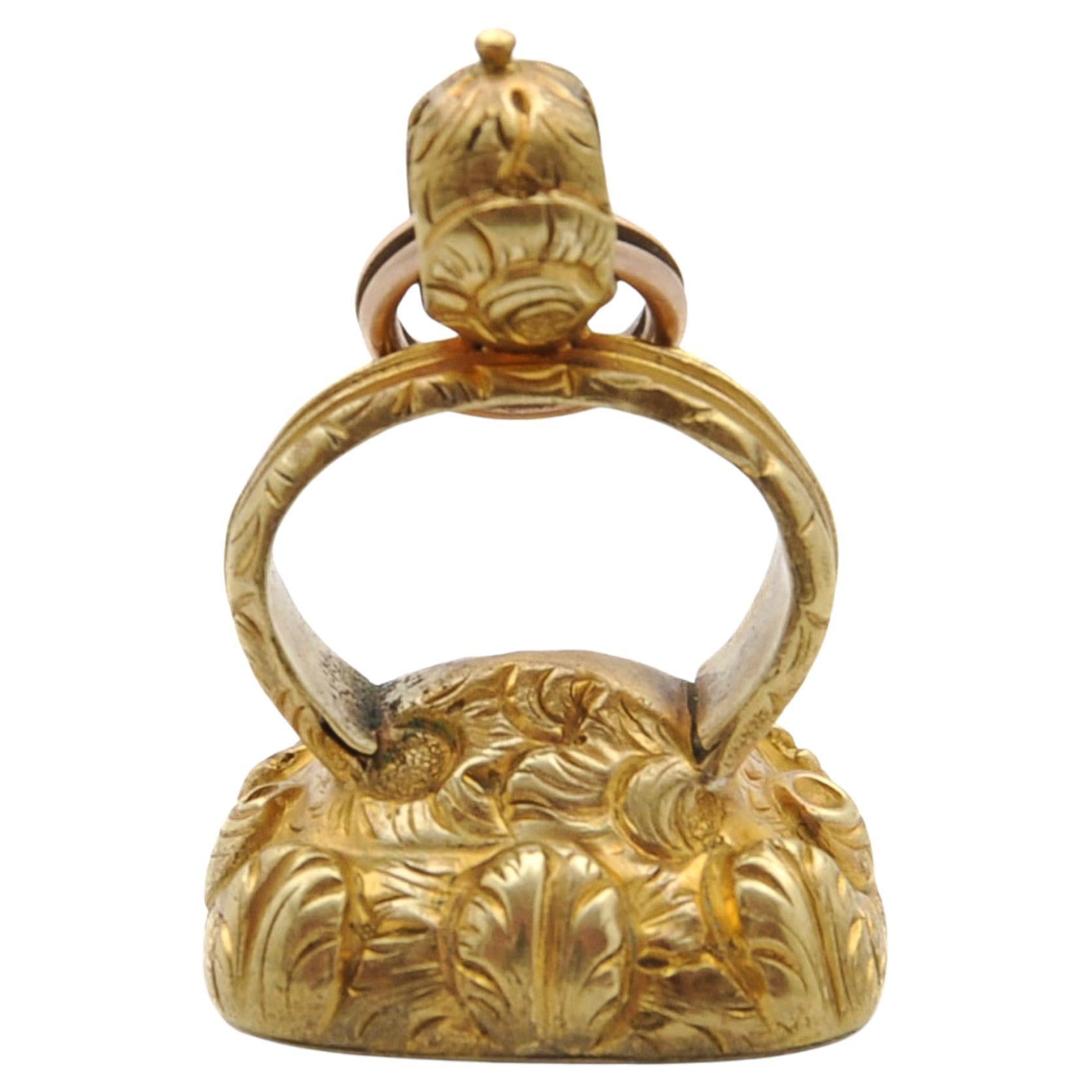 Antique Victorian Gold Carnelian with Chased Split Ring Fob Charm ...