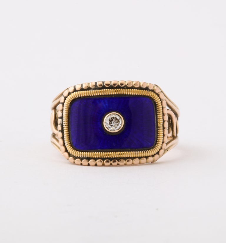 Georgian Gold Guilloche Enamel Old Mine Diamond Ring For Sale at 1stDibs