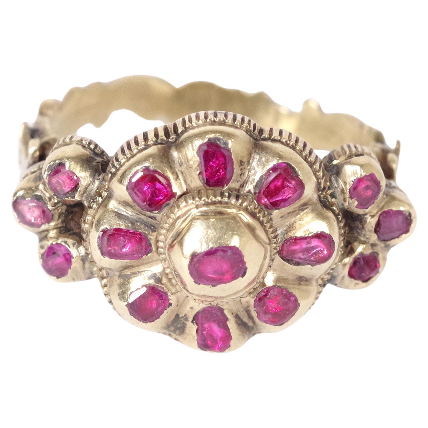 Georgian Italian ruby cluster ring in 14 karat gold For Sale at 1stDibs