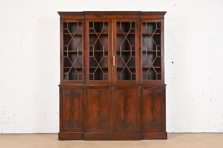 Georgian Mahogany Breakfront Bookcase Cabinet in the Manner of Baker ...
