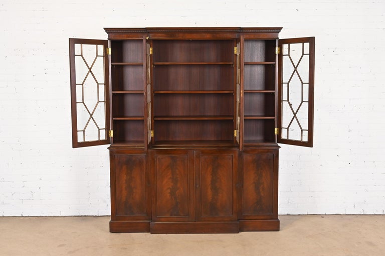 Georgian Mahogany Breakfront Bookcase Cabinet in the Manner of Baker ...