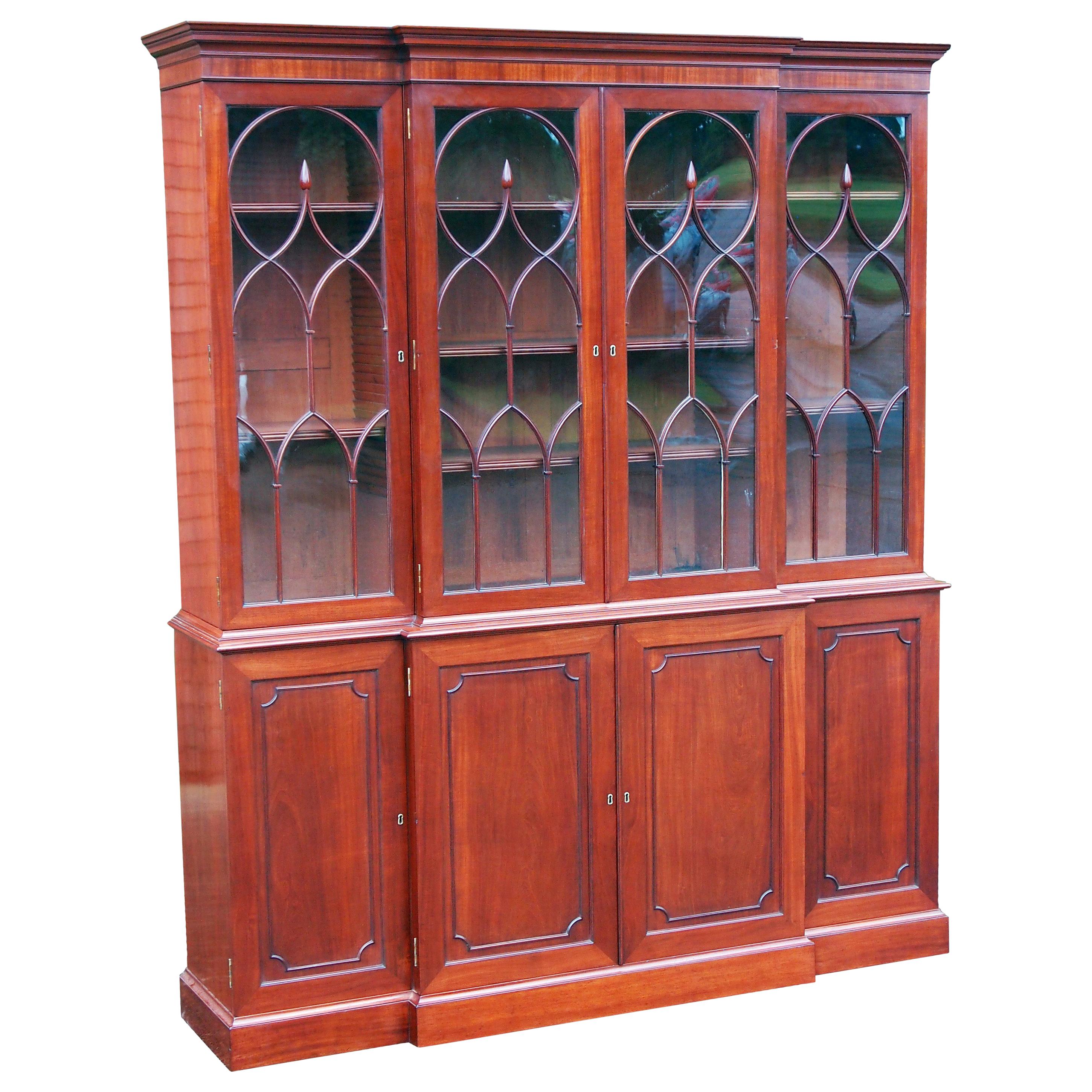 Breakfront Display Bookcase, Yew Wood, Georgian Styling, English, Bevel ...