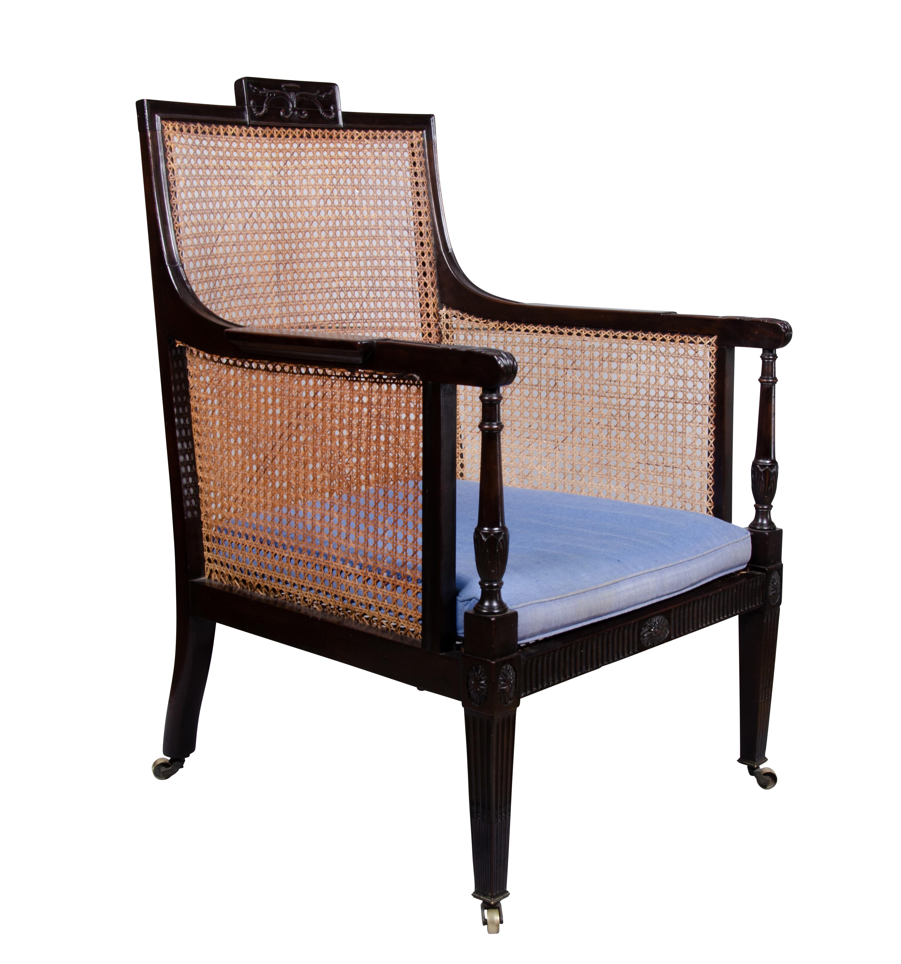Georgian Mahogany Caned Bergere Chair For Sale at 1stDibs