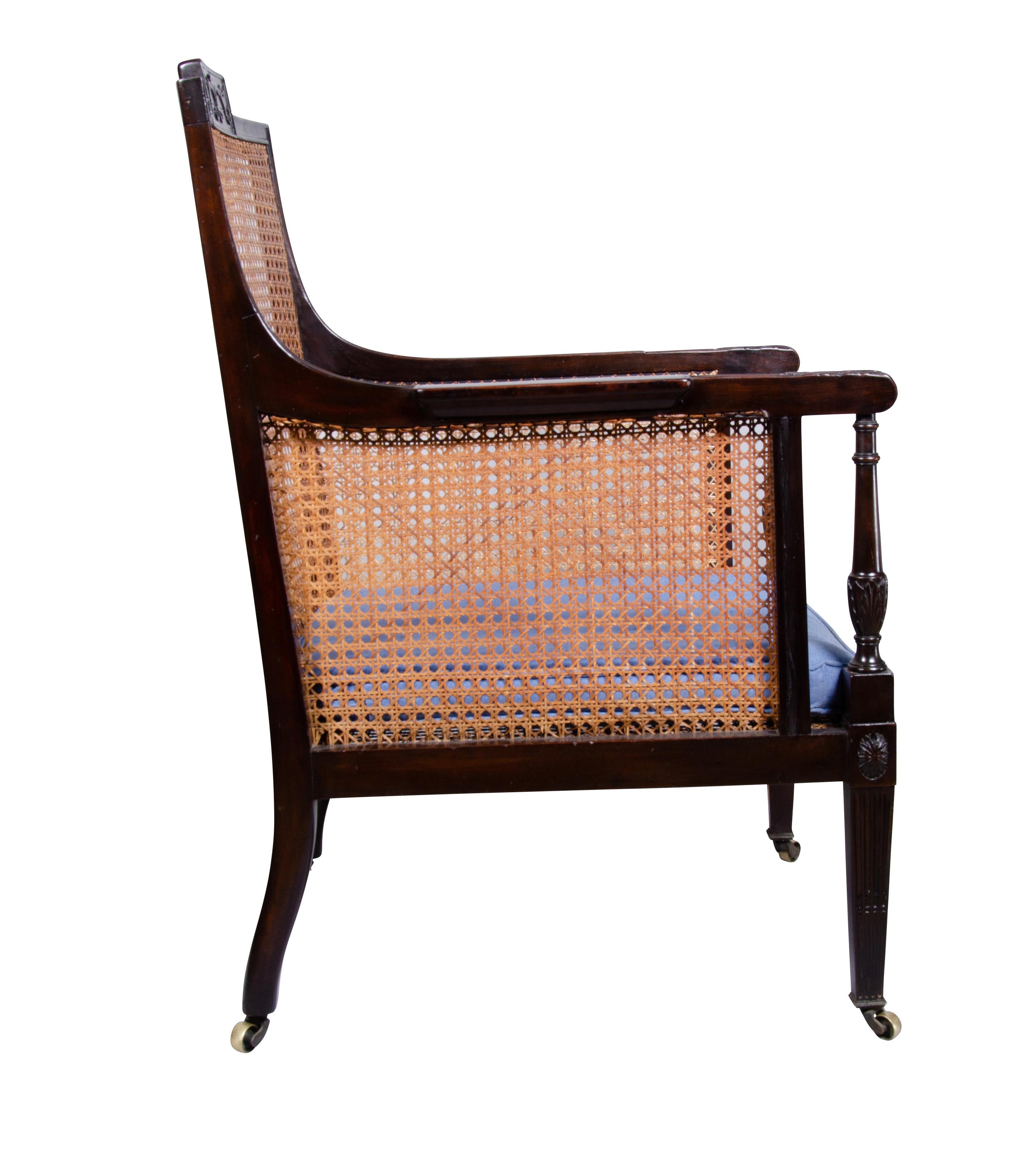 Georgian Mahogany Caned Bergere Chair For Sale at 1stDibs