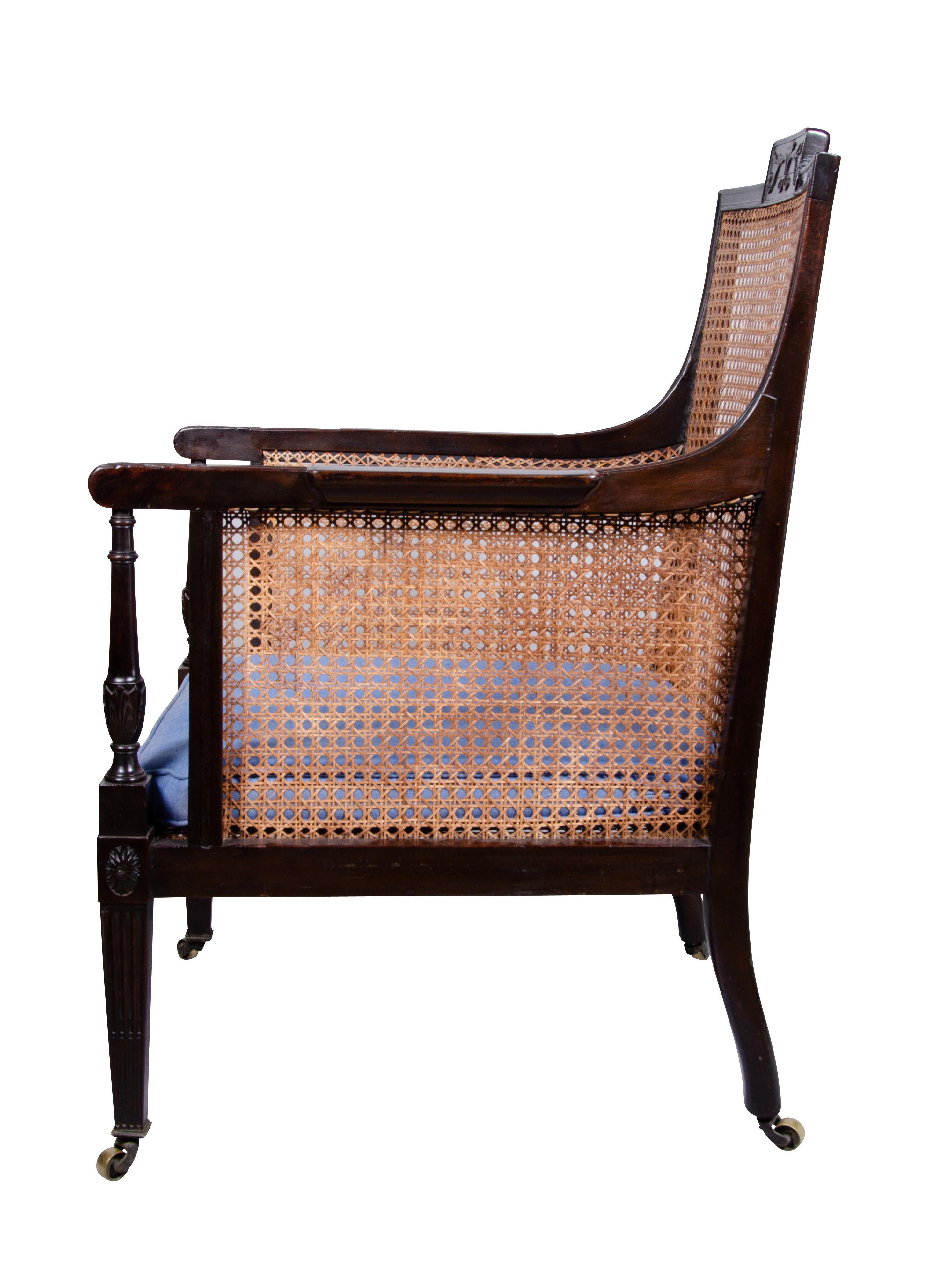 Georgian Mahogany Caned Bergere Chair For Sale at 1stDibs
