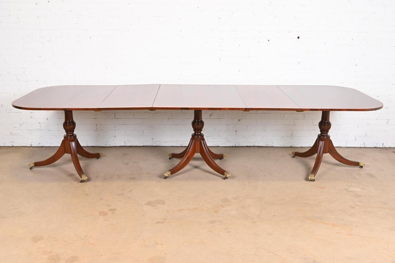 Georgian Mahogany Triple Pedestal Dining Table in the Manner of Baker ...