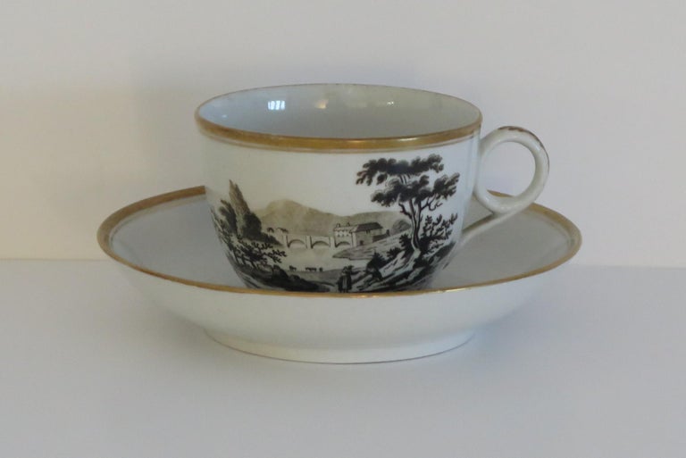 Georgian Newhall Porcelain Duo Tea Cup and Saucer Bat Printed Ptn ...