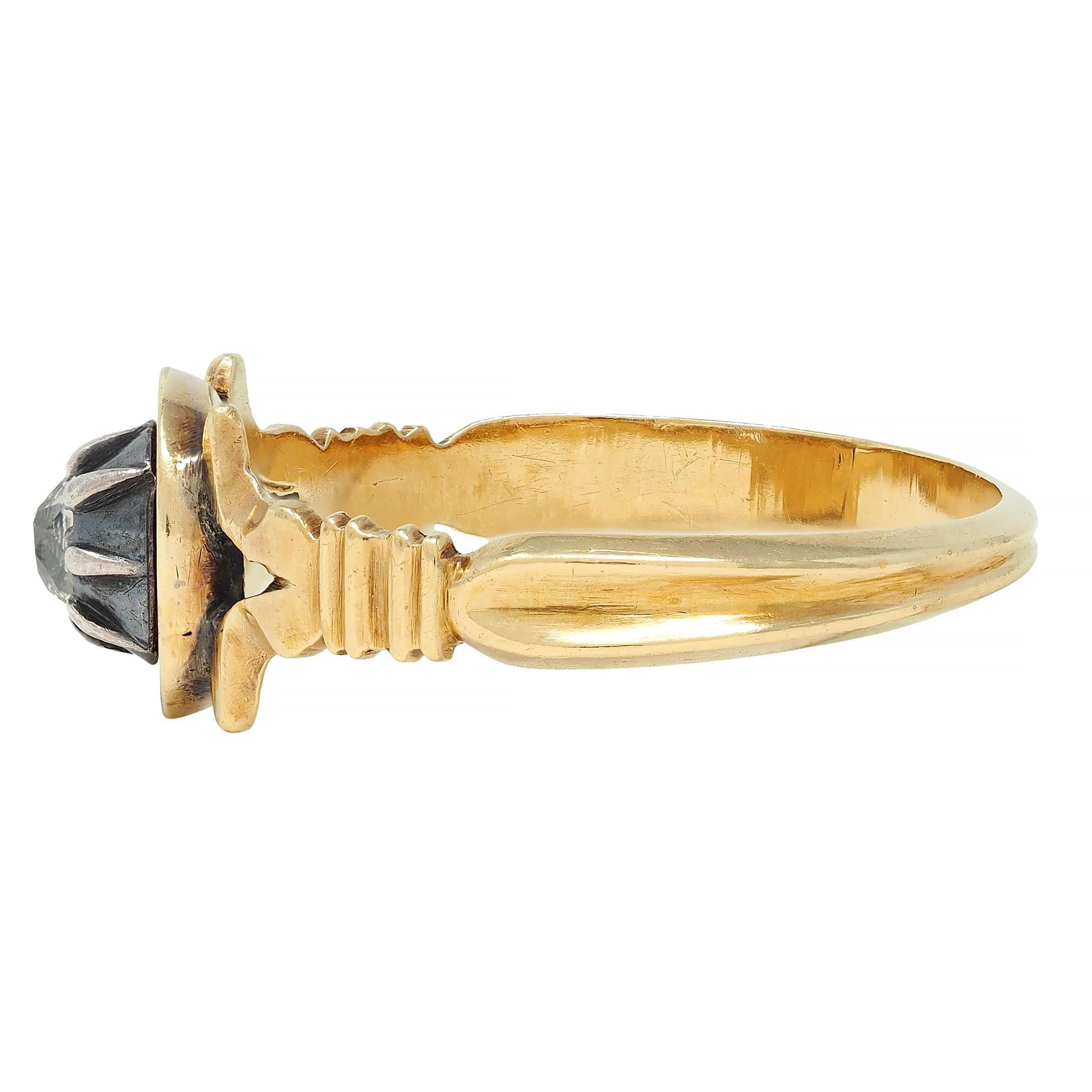 Georgian Old Mine Cut Diamond 18 Karat Gold Silver Antique Engagement ...