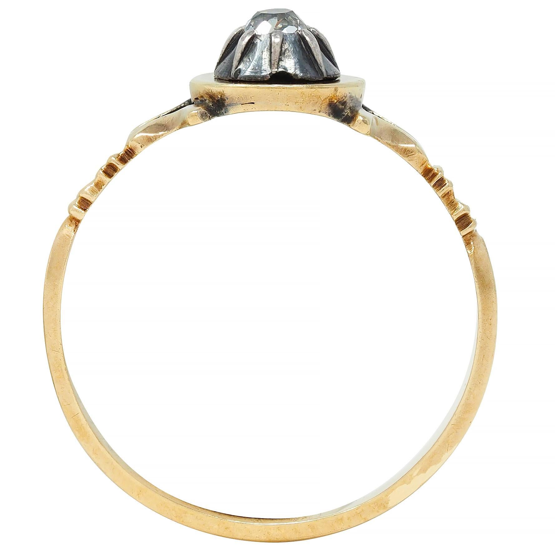Georgian Old Mine Cut Diamond 18 Karat Gold Silver Antique Engagement ...