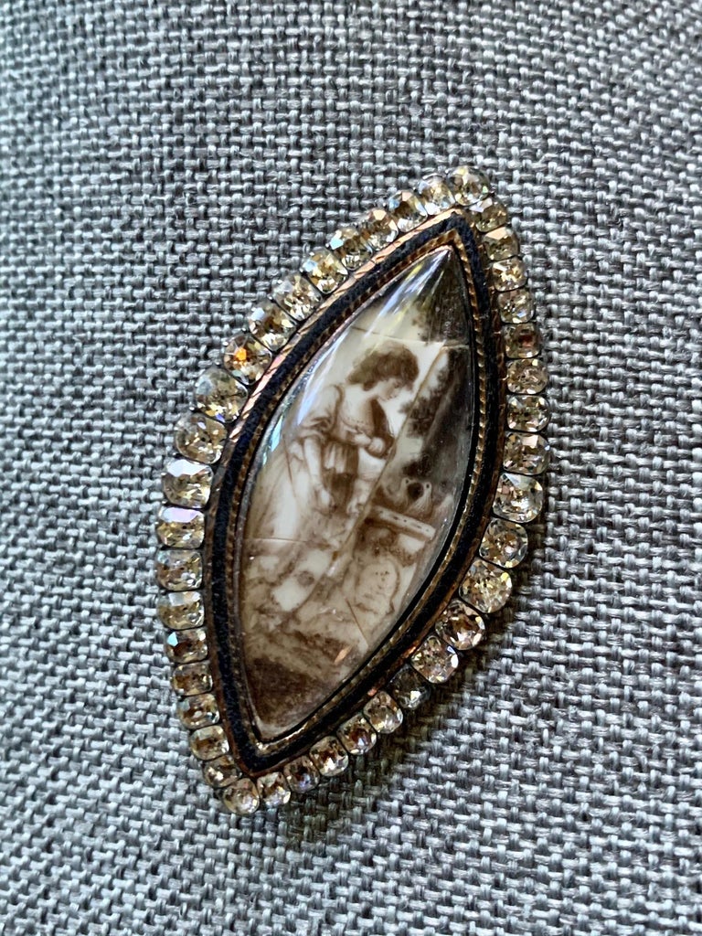 Georgian Paste and 15 Karat Gold Sepia Portrait Mourning Pin and ...