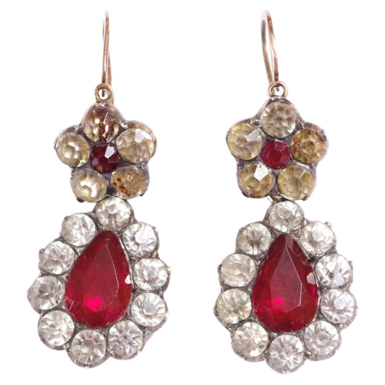 Georgian Paste Earrings in Gold and Silver, Antique Flower Paste ...