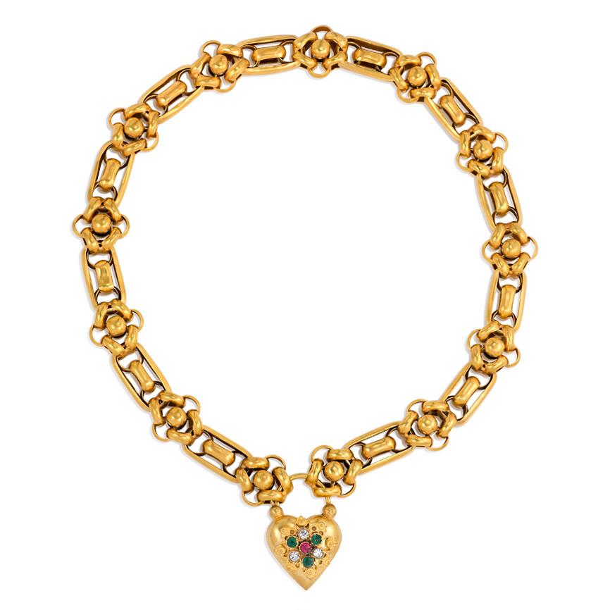 Georgian Pinchbeck Necklace with Paste-Set Padlock Clasp; Bracelet ...