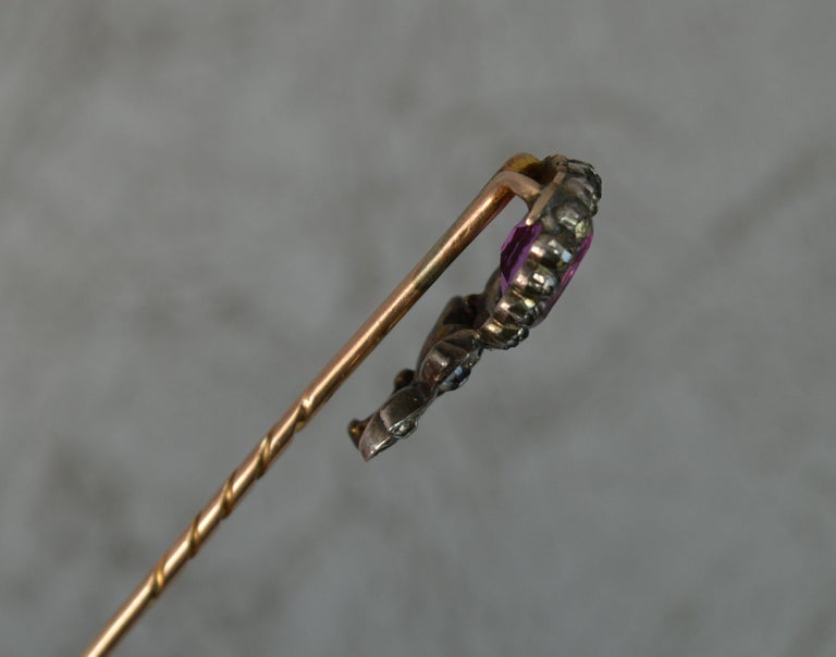 Georgian Pink White Paste Flower Head Rose Gold Stick Pin at 1stDibs