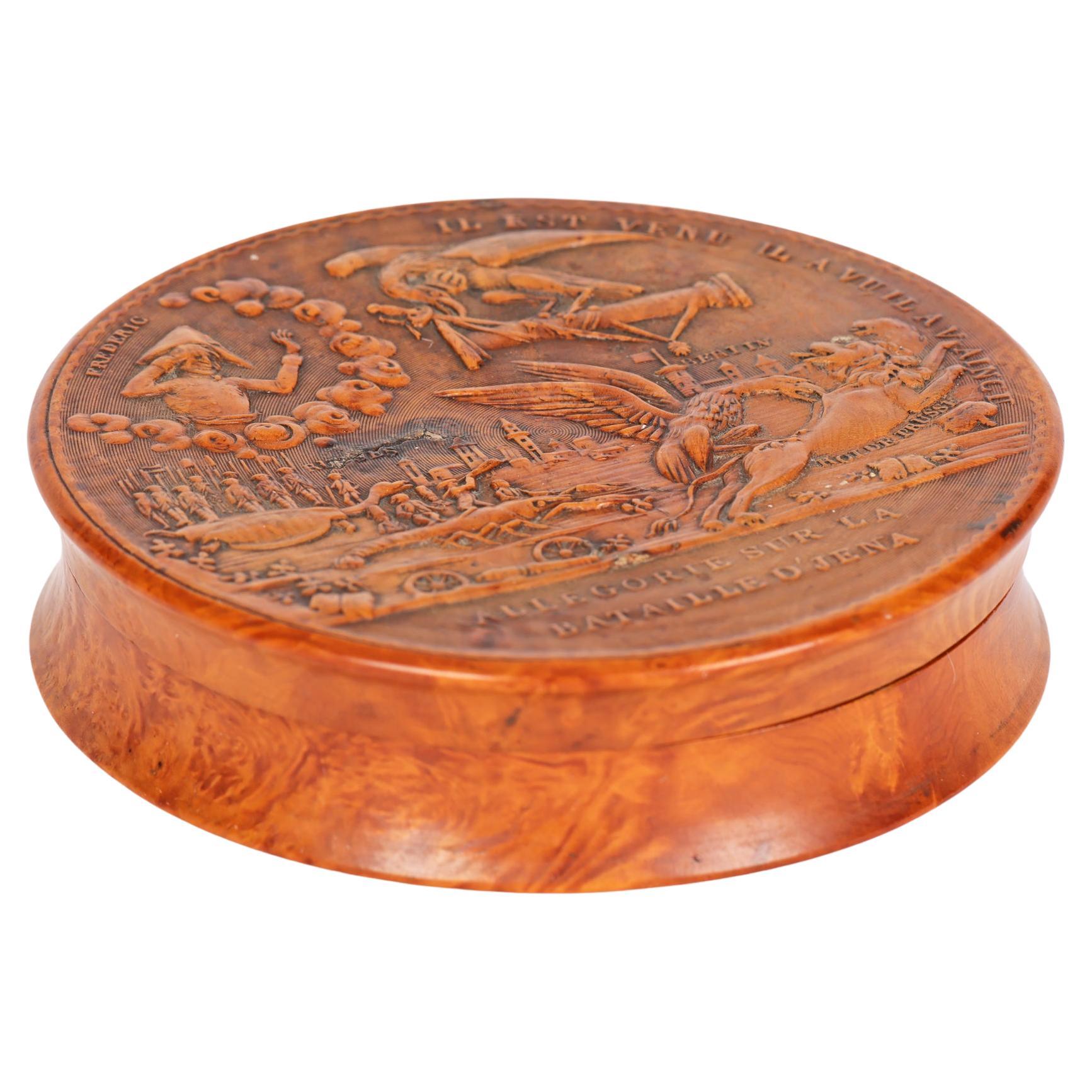 Georgian Pressed Burr Wood Snuff Box Commemorating the Battle of Jena ...