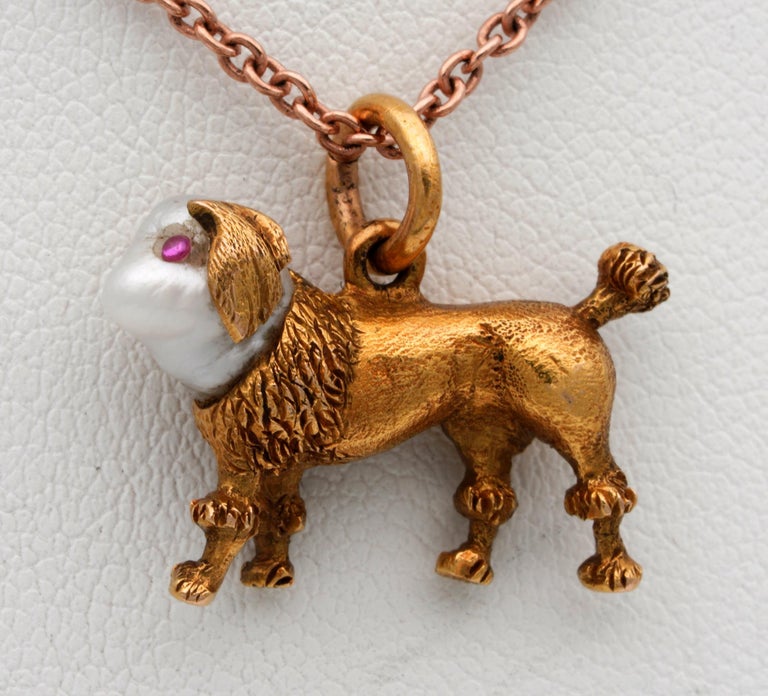 Georgian/Regency Little Dog Fob Pearl Ruby 18 Karat Gold For Sale at ...