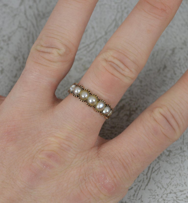 Georgian Rose Cut and 9ct Rose Gold Seven Pearl Stack Ring For Sale at ...