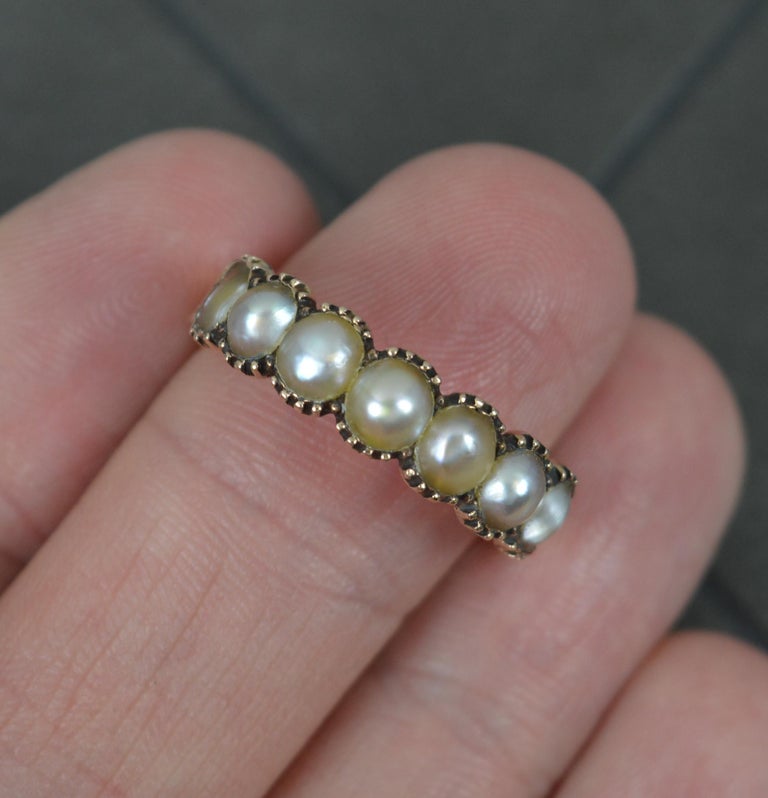 Georgian Rose Cut and 9ct Rose Gold Seven Pearl Stack Ring For Sale at ...