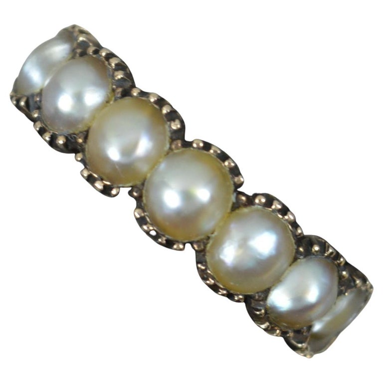 Georgian Rose Cut and 9ct Rose Gold Seven Pearl Stack Ring For Sale at ...