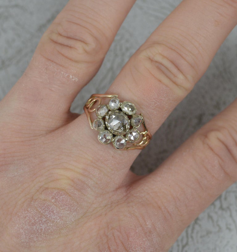 Georgian Rose Cut Diamond and 15ct Gold Cluster Panel Ring For Sale at ...