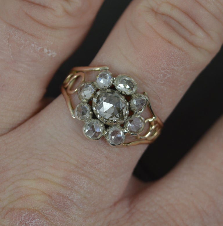 Georgian Rose Cut Diamond and 15ct Gold Cluster Panel Ring For Sale at ...