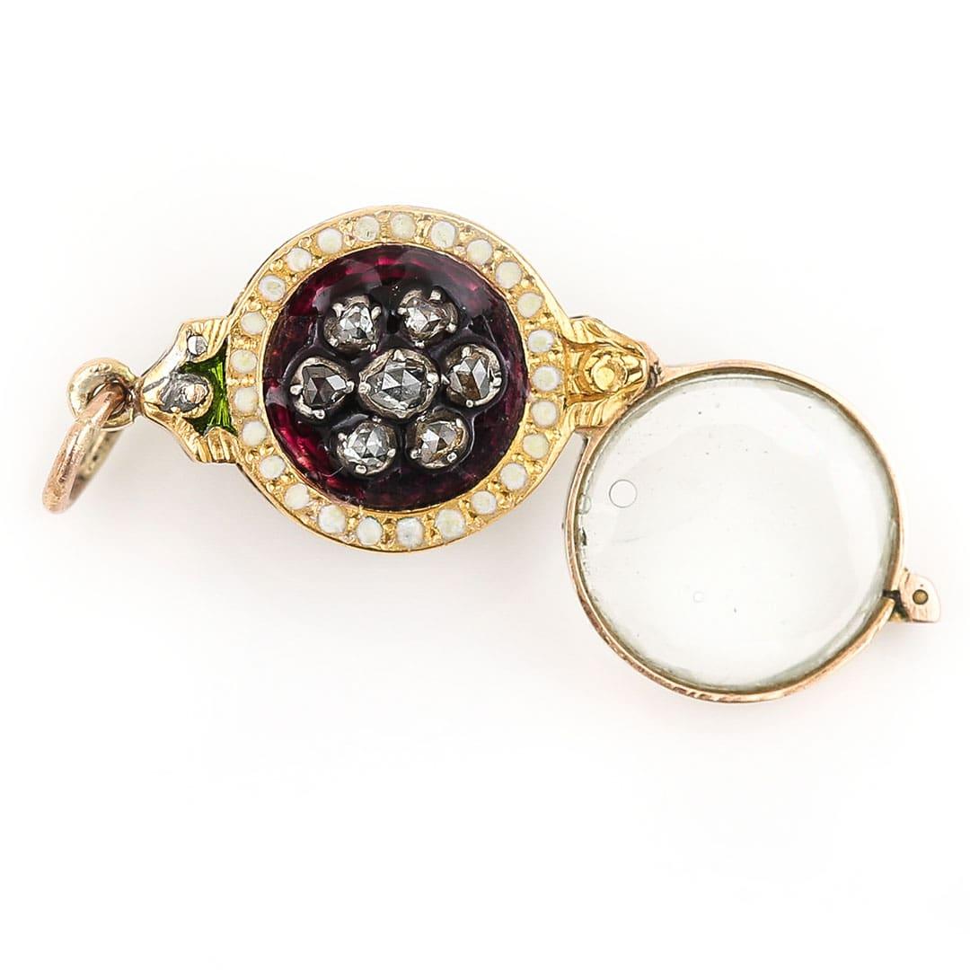 Georgian Rose Cut Diamond and Enamel Monocle Fob Pendant, Circa 1830 at ...
