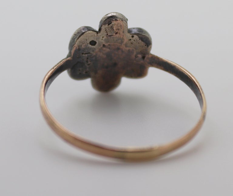 Georgian Rose-Cut Diamond Silver-Topped 9K Rose Gold Flower Ring For ...