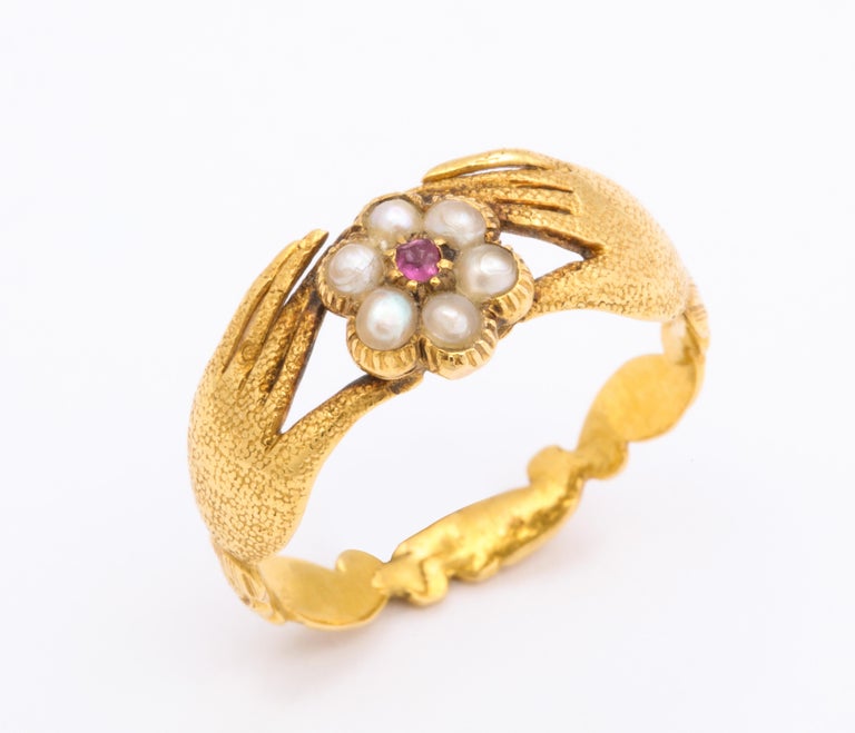 Georgian Ruby and Pearl Fede Ring For Sale at 1stDibs | ruby fede