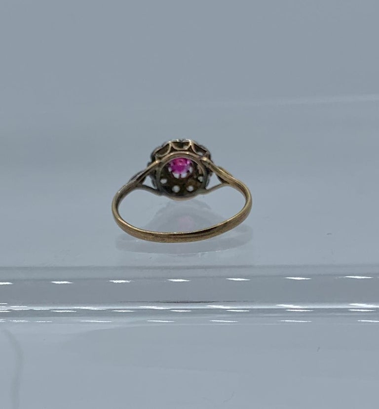 Georgian Ruby Ring Rose Cut Diamond Halo 18 Karat Gold Antique ...