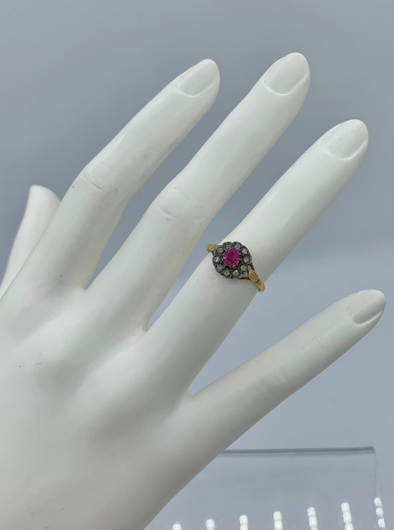 Georgian Ruby Ring Rose Cut Diamond Halo 18 Karat Gold Antique ...