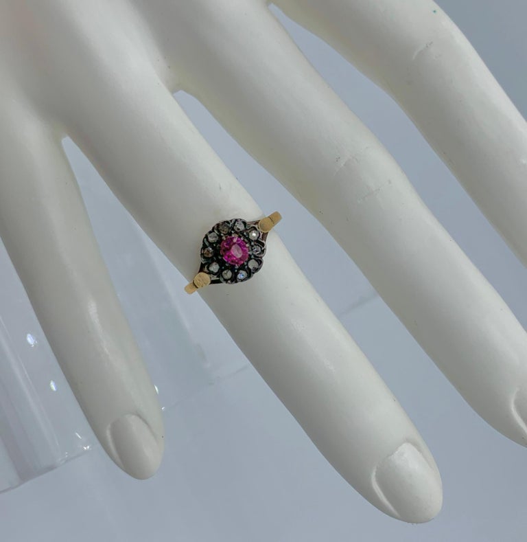 Georgian Ruby Ring Rose Cut Diamond Halo 18 Karat Gold Antique ...