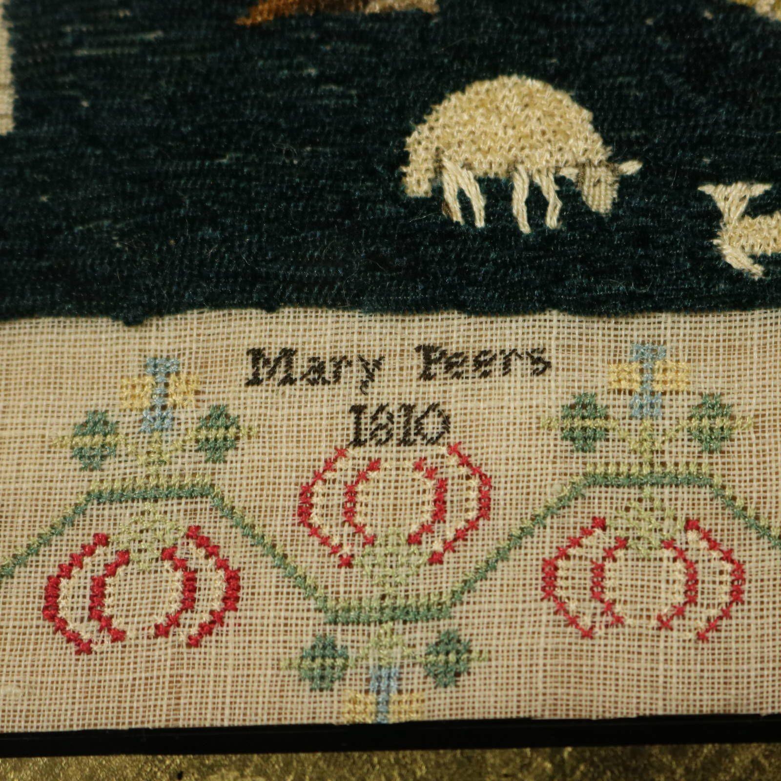 Georgian Sampler, 1810, by Mary Peers with Country Scene at 1stDibs