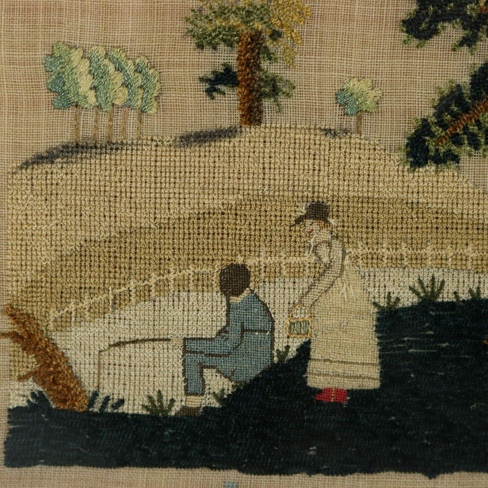 Georgian Sampler, 1810, by Mary Peers with Country Scene at 1stDibs