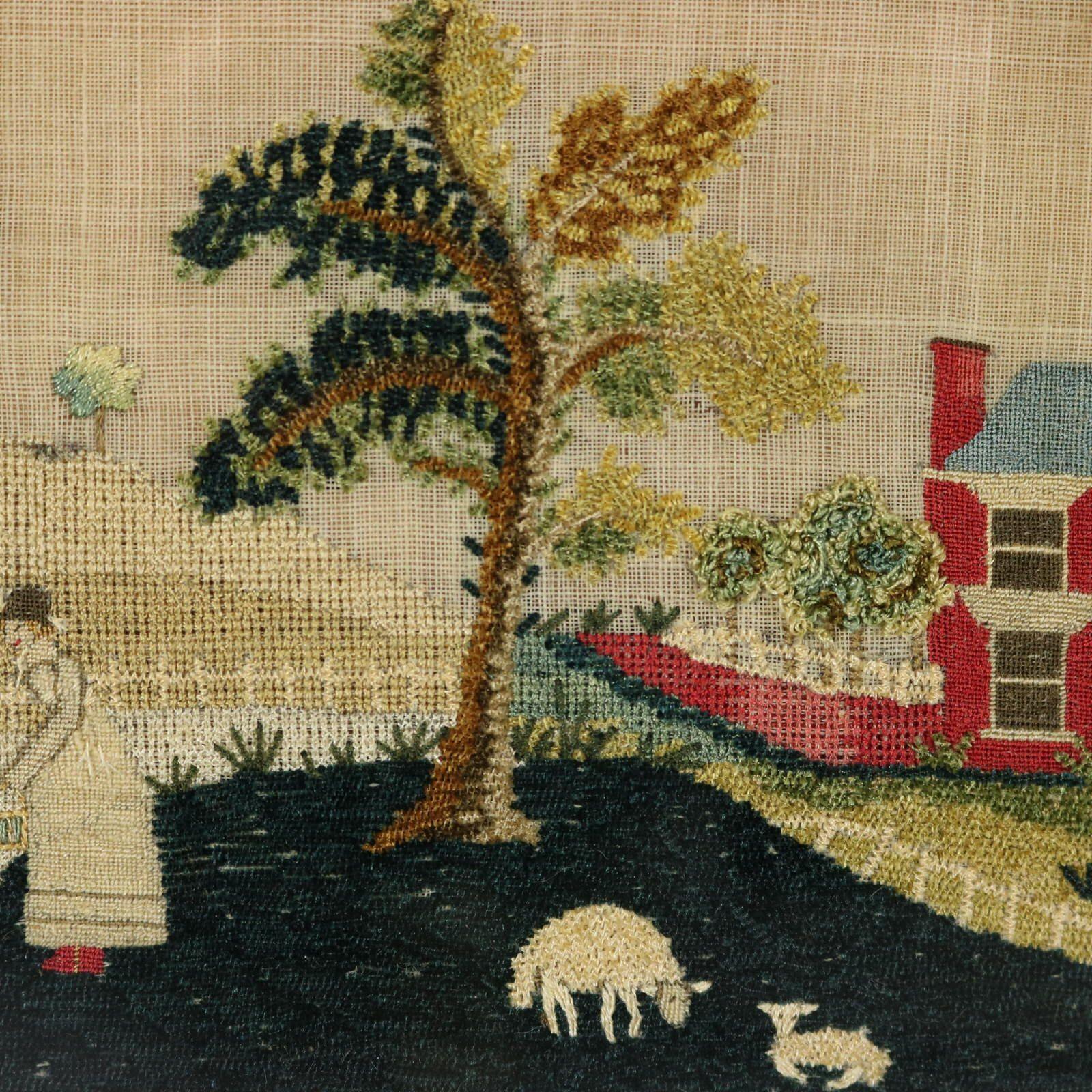 Georgian Sampler, 1810, by Mary Peers with Country Scene at 1stDibs