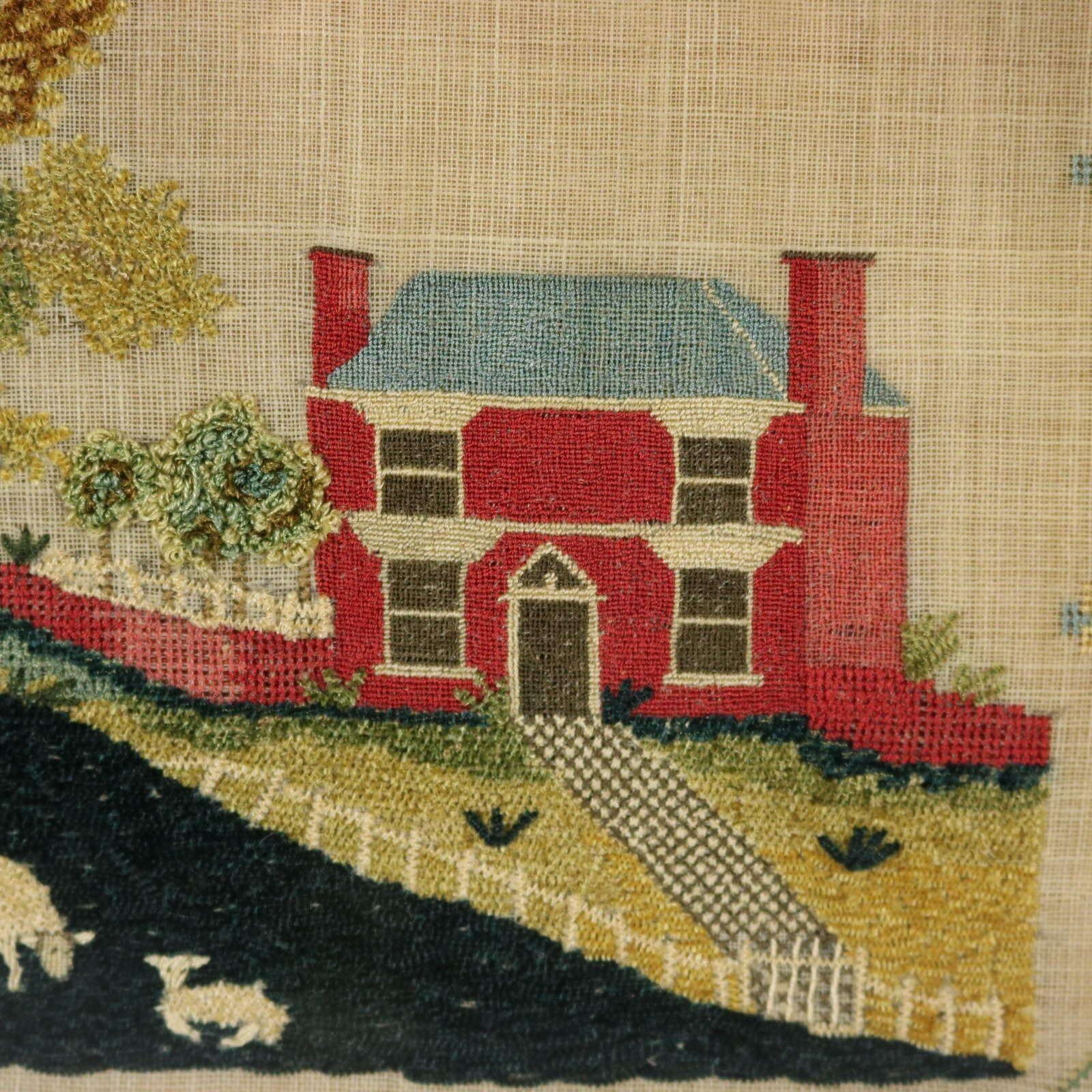 Georgian Sampler, 1810, by Mary Peers with Country Scene at 1stDibs