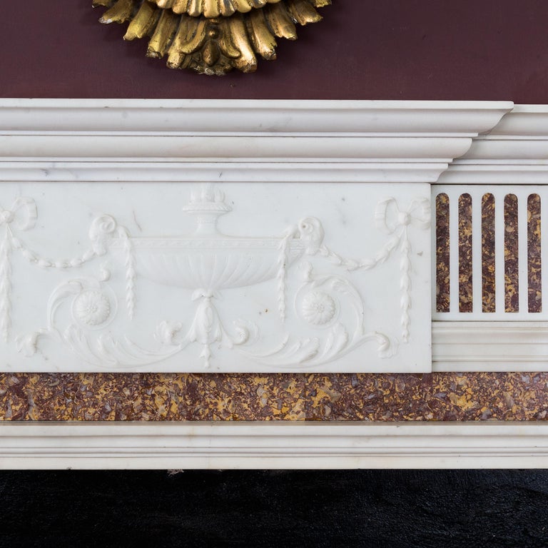 Georgian Statuary Marble Fireplace with Carved Tablet and Brocatelle ...