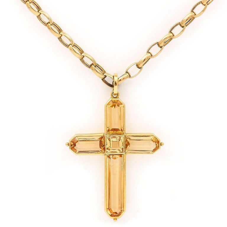 Georgian Style 14ct Gold Yellow Topaz Cross Pendant For Sale at 1stDibs