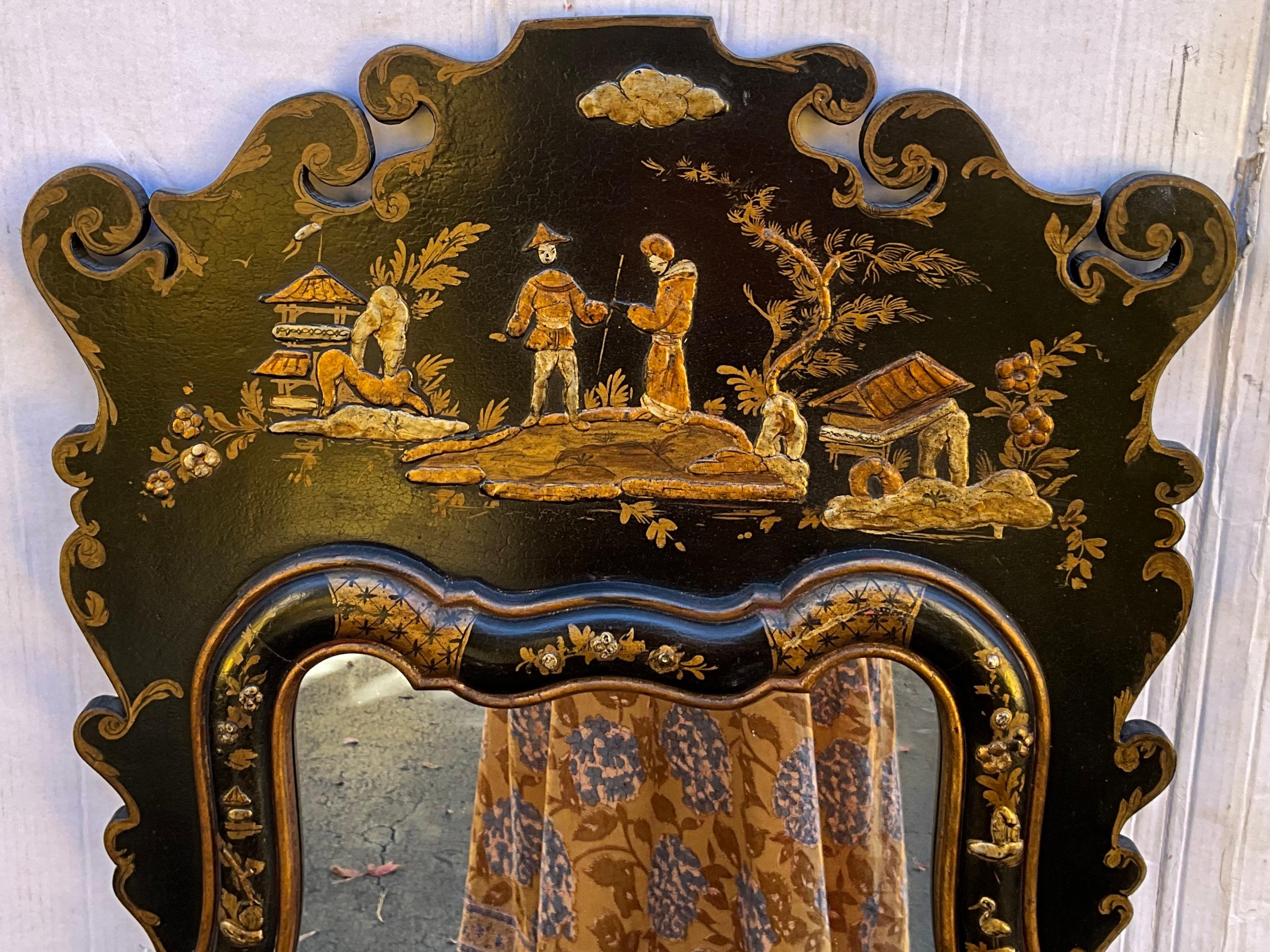 Georgian Style Black Lacquer and Gilt Chinoiserie Mirrors - Pair For ...