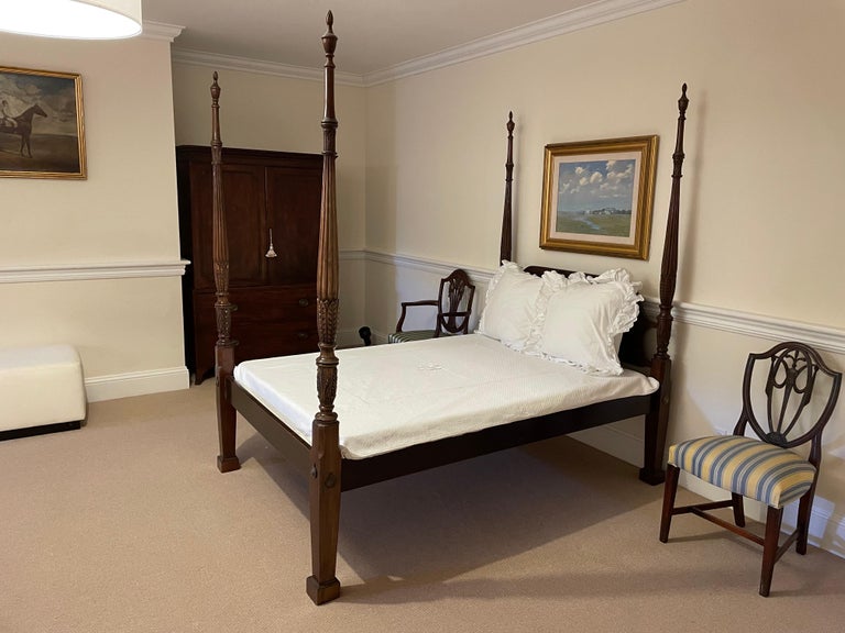 Georgian Style Carved Mahogany Full Size Poster Bed w Tester, Late 19th ...