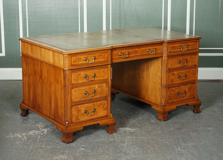Georgian Style Directors Twin Pedestal Walnut Desk with Green Leather ...