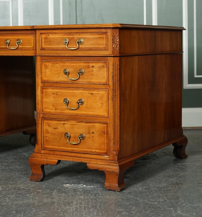 Georgian Style Directors Twin Pedestal Walnut Desk with Green Leather ...