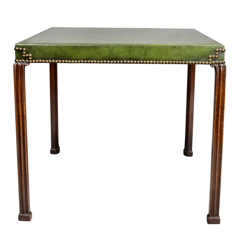 Georgian Style Mahogany and Green Leather Card Table and Four Chairs at ...
