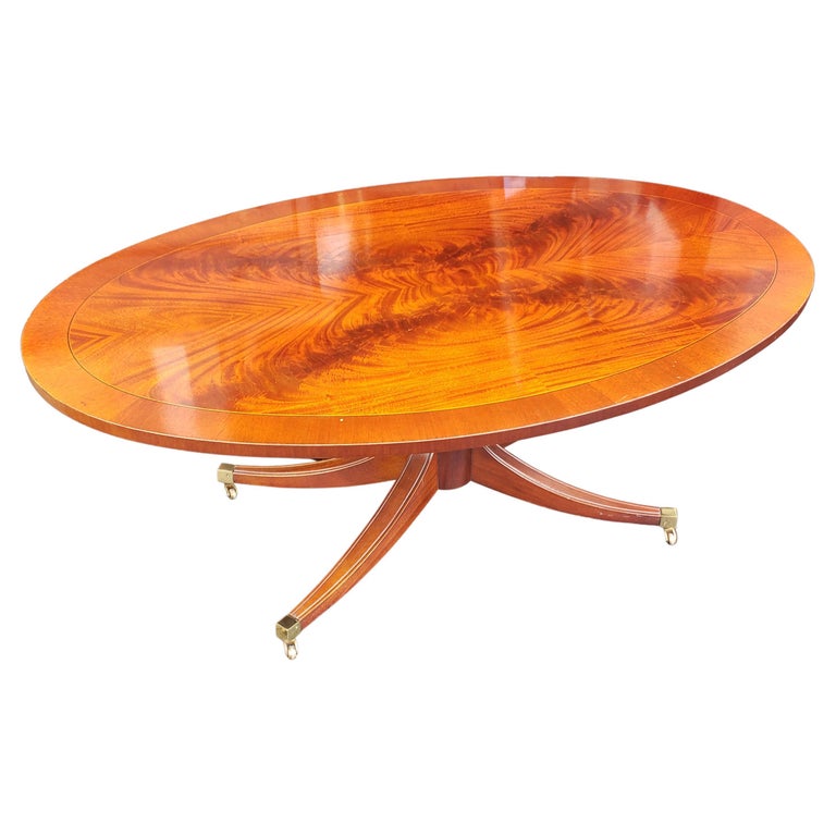 Georgian Style Pedestal Flame Mahogany Oval Coffee Table on Wheels For ...