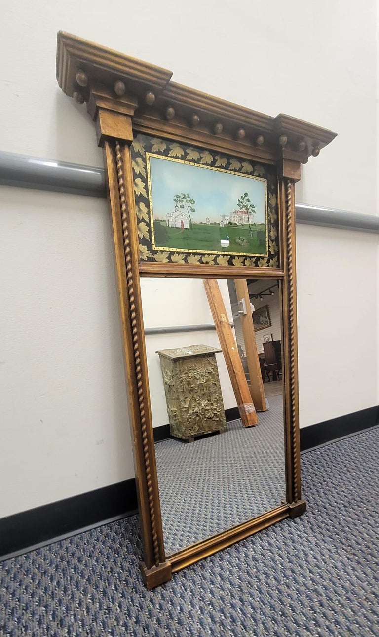 Georgian Style Reverse Painted Glass Historical House Trumeau Mirror ...