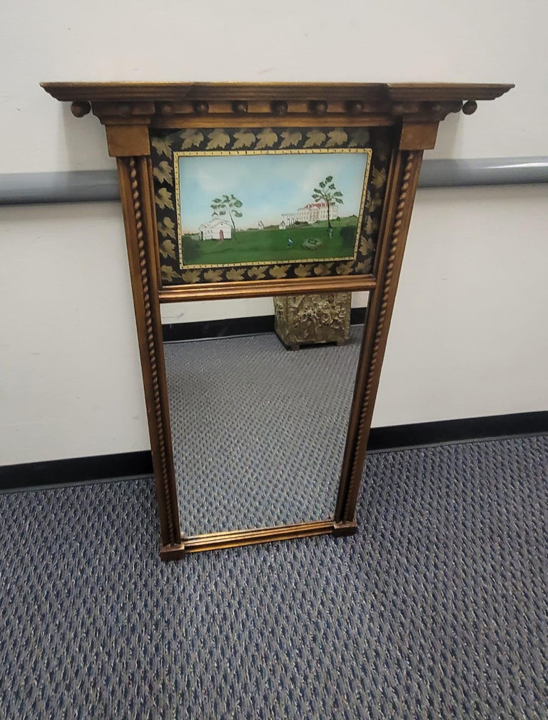 Georgian Style Reverse Painted Glass Historical House Trumeau Mirror ...