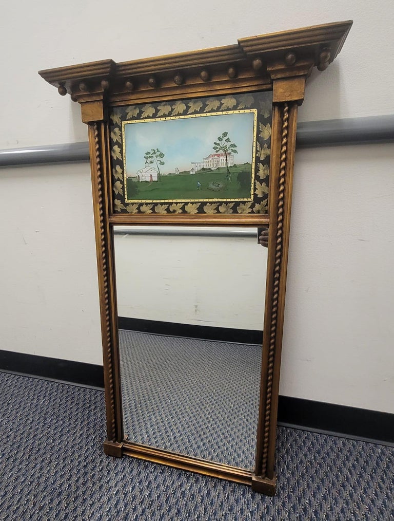 Georgian Style Reverse Painted Glass Historical House Trumeau Mirror ...