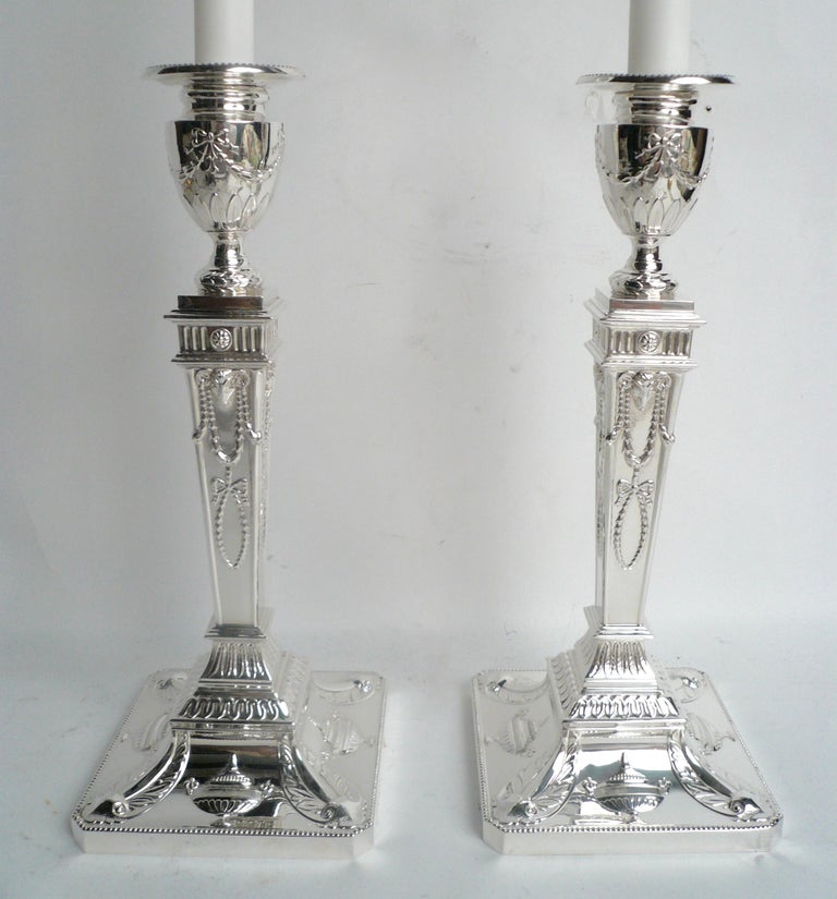 Georgian Style Sterling Silver Candlesticks by Walker and Hall at 1stDibs