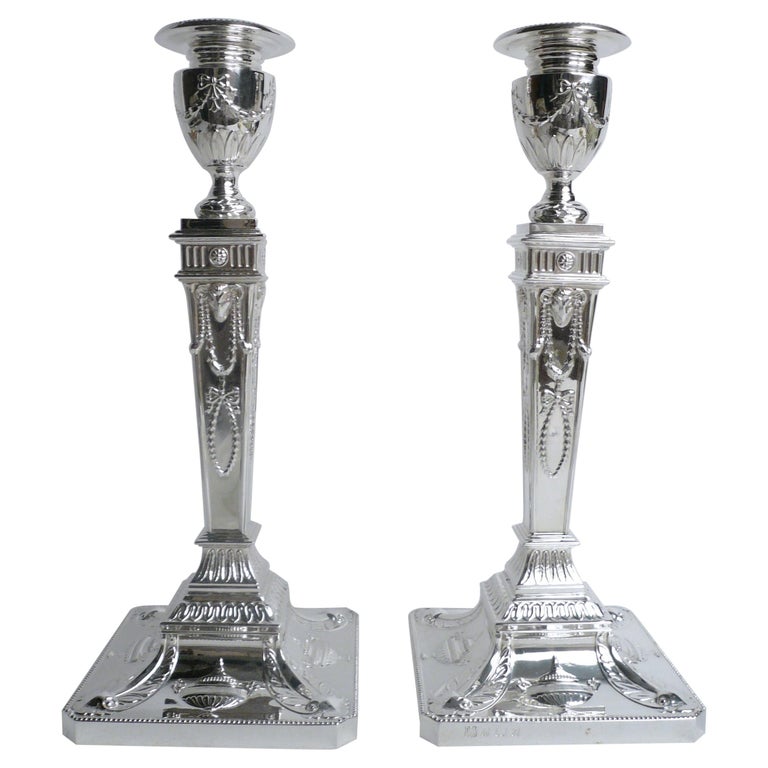 Georgian Style Sterling Silver Candlesticks by Walker and Hall at 1stDibs