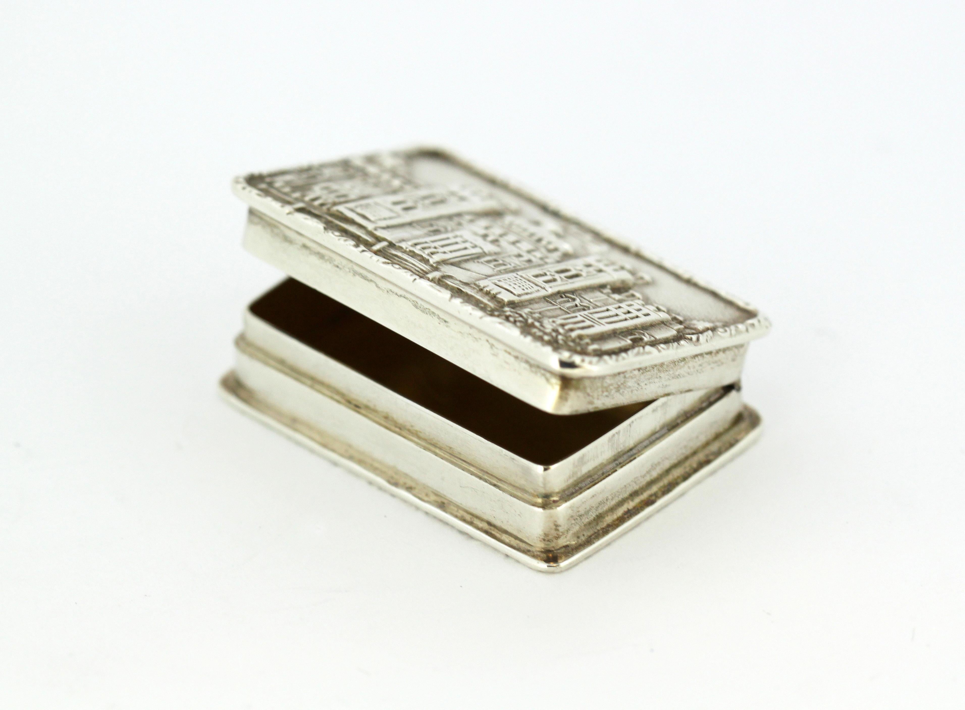 Georgian Style Sterling Silver Snuff / Pill Box with Castle Engraving ...