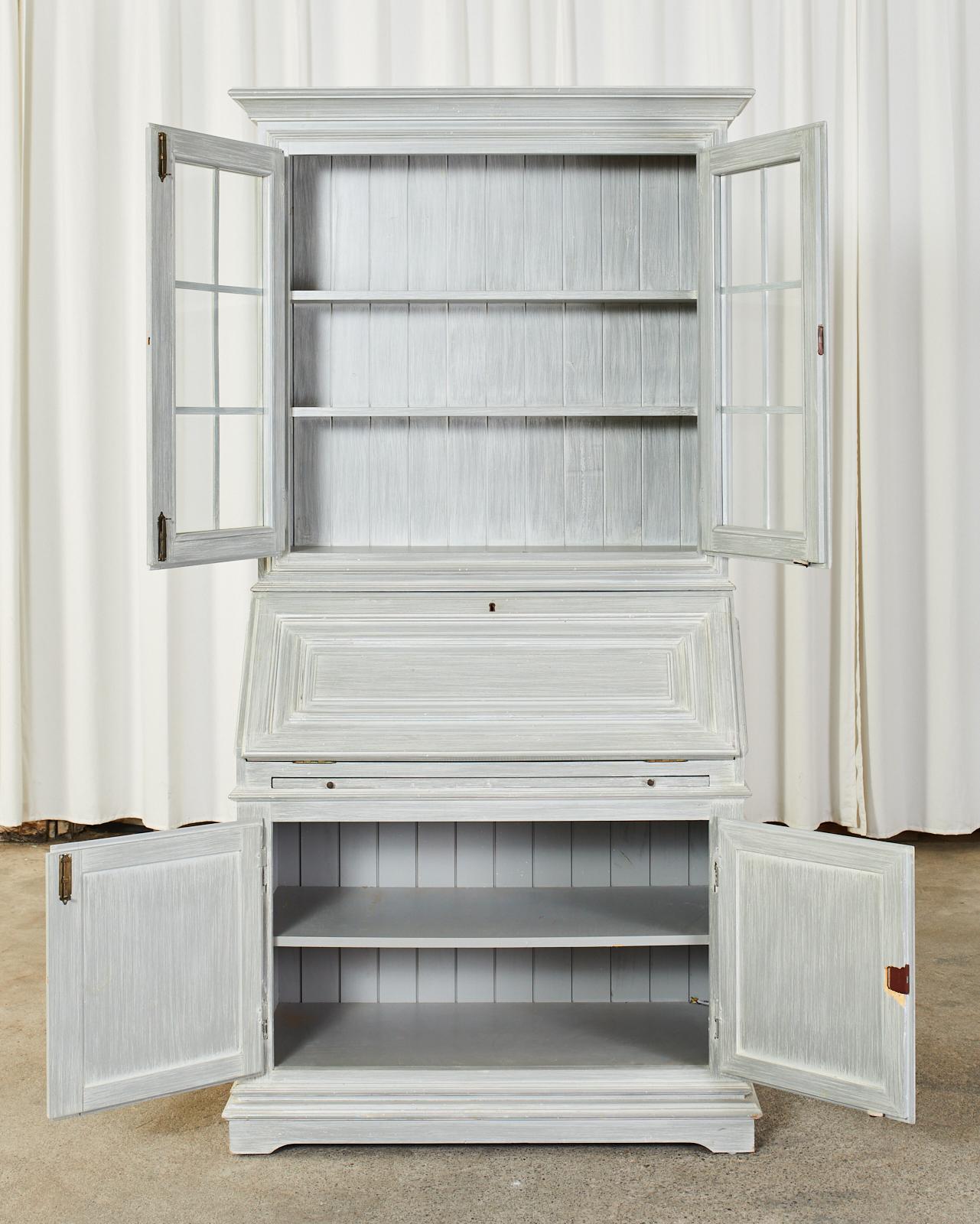 Georgian Style Two Piece Cerused Secretaire Bookcase For Sale at 1stDibs